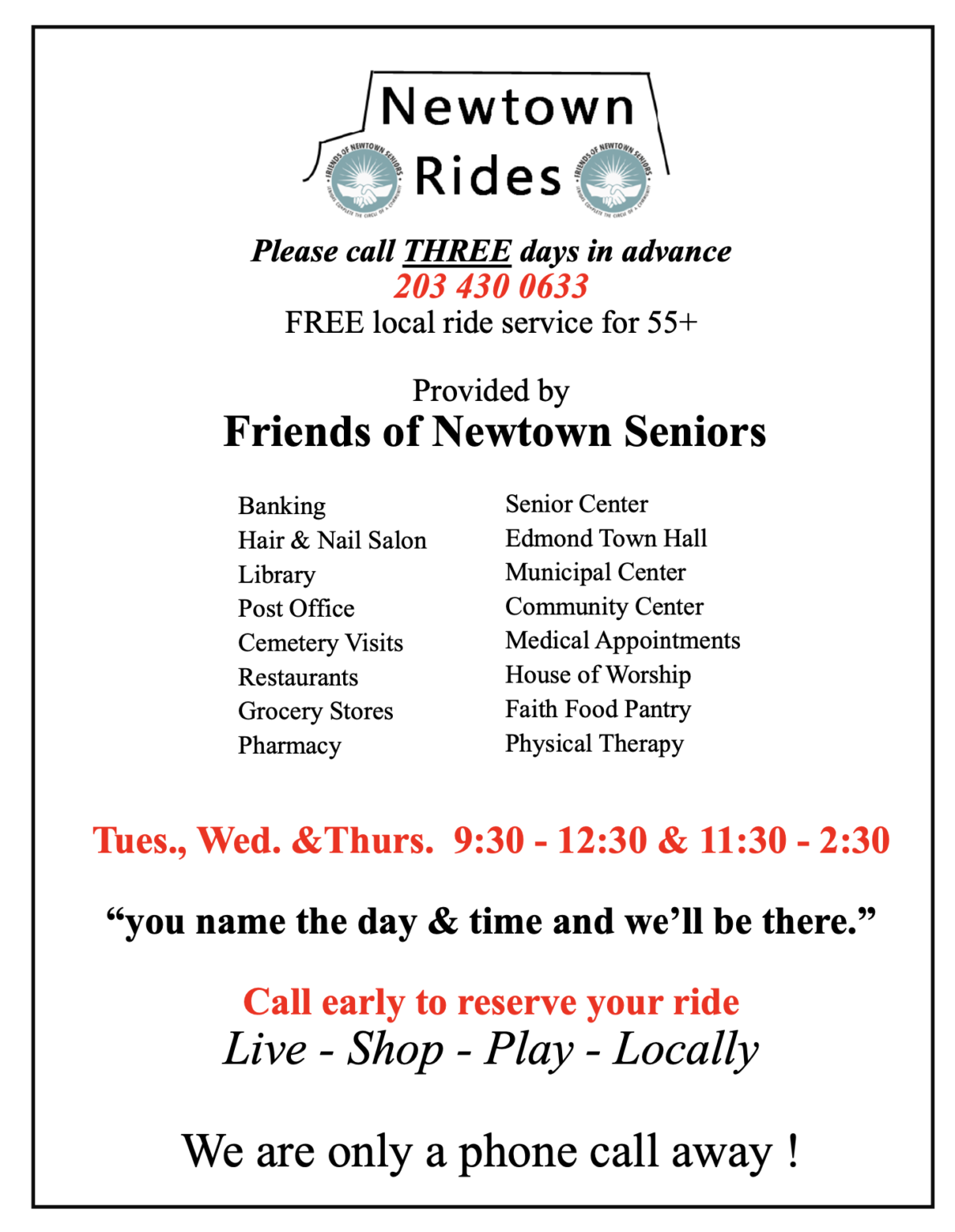 Newtown CT Rides for Newtown Seniors — Friends of Newtown Seniors ...